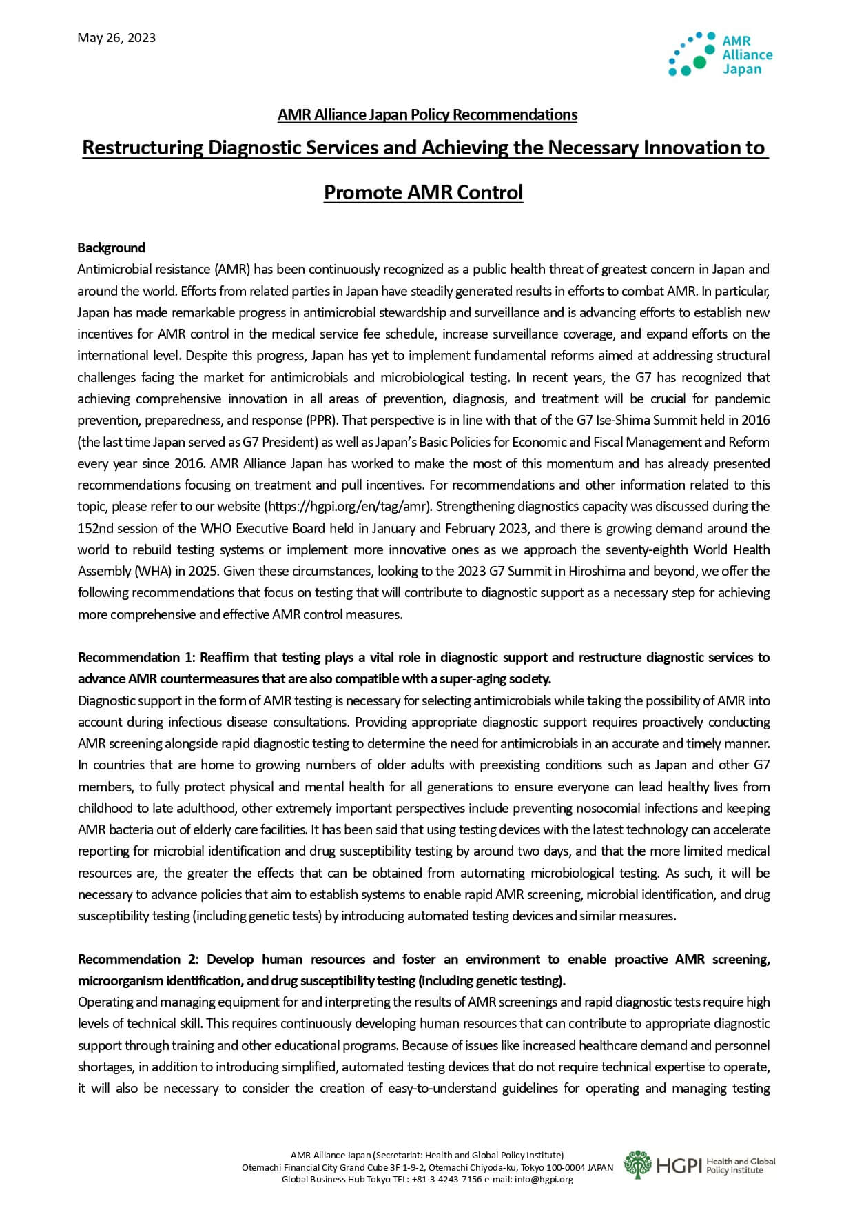 [Recommendations] Restructuring Diagnostic Services and Achieving the Necessary Innovation to ...